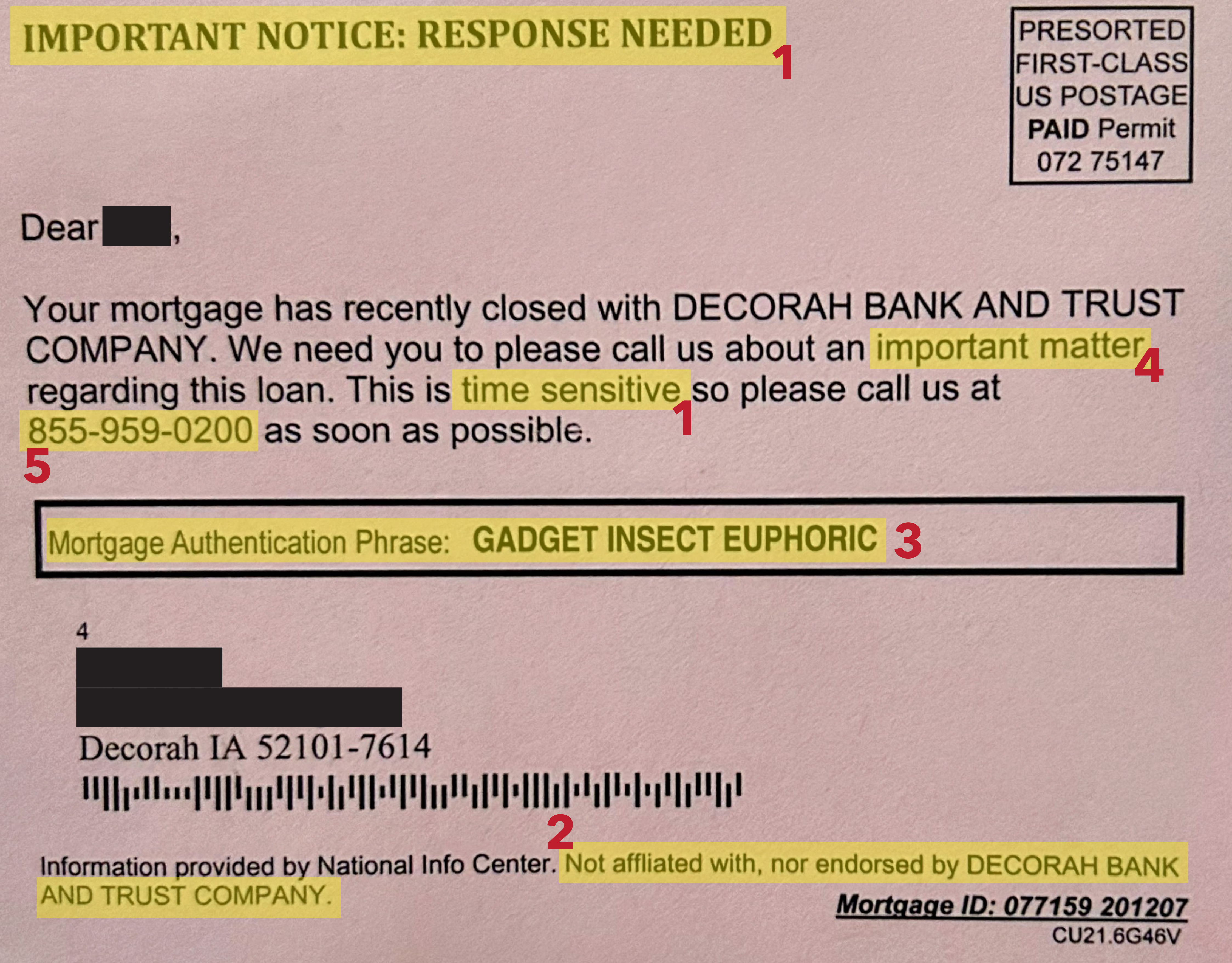 Mortgage Postcard Scam - Beware!